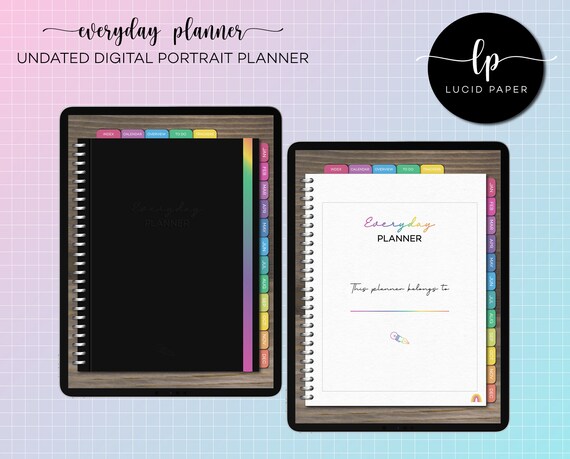Everyday Undated Portrait Digital Planner Monthly Weekly | Etsy