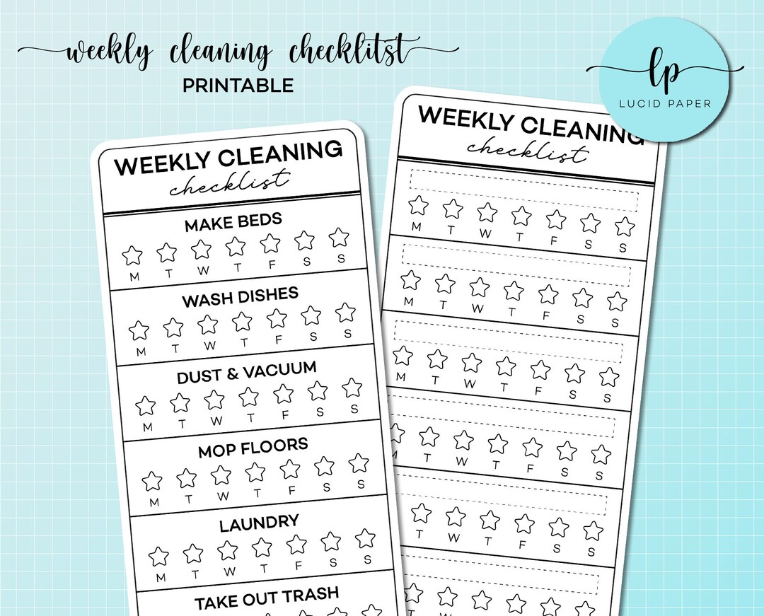 PRINTABLE Weekly Cleaning Checklist - Cleaning to Do List Page Finder ...