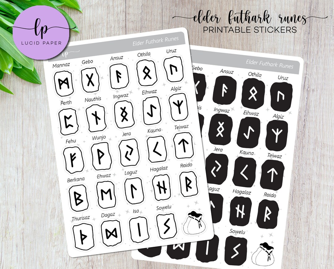 PRINTABLE Elder Futhark Rune Sticker Sheet - 24 Viking Runes - Binding ...