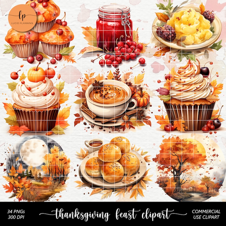 Thanksgiving Feast Clipart Set - Autumn Foods Digital Stickers ...