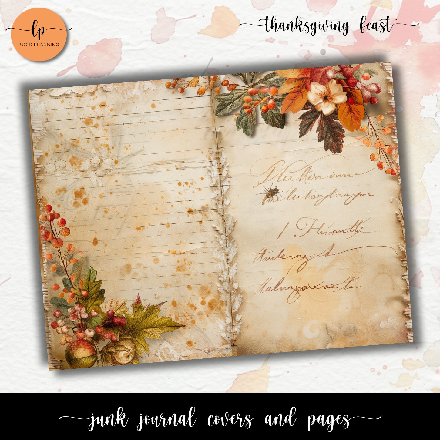 Thanksgiving Feast Junk Journal Covers and Pages - Autumn Journal Cover ...