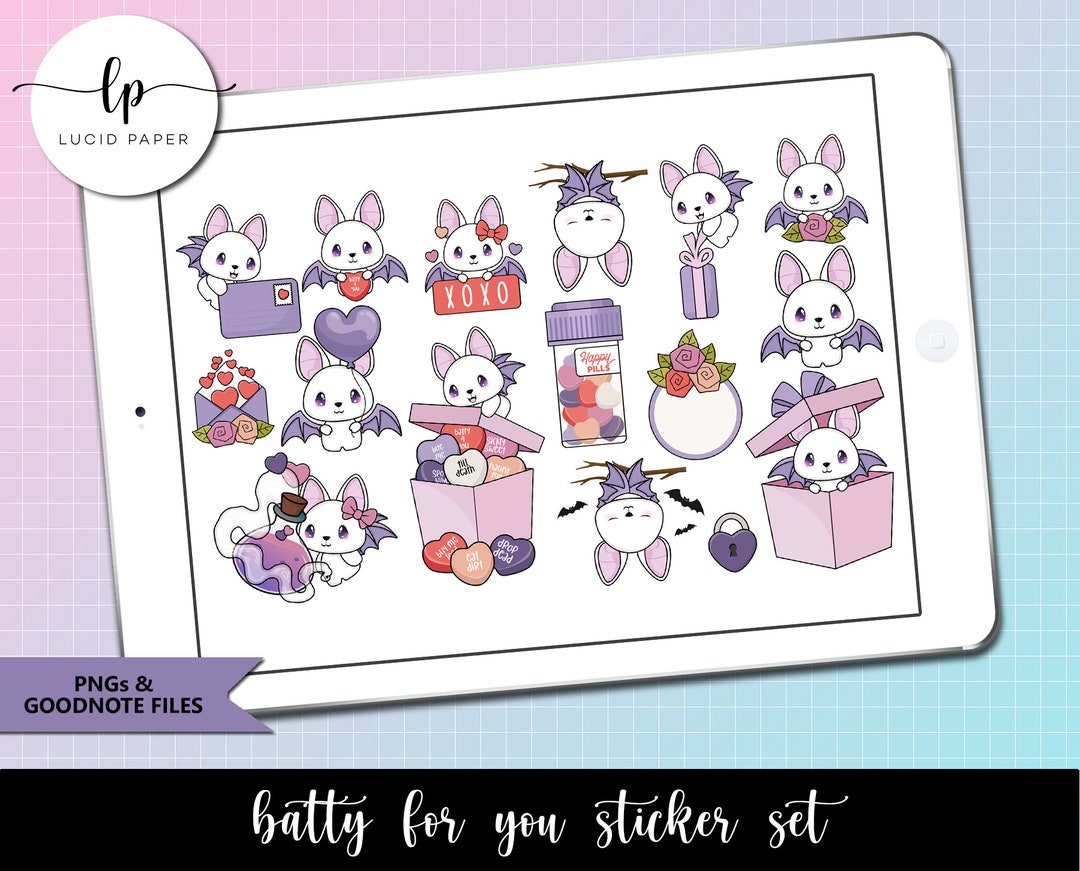 Batty 4 You Sticker Set - Valentine Goth Themed Digital Stickers - Cute ...