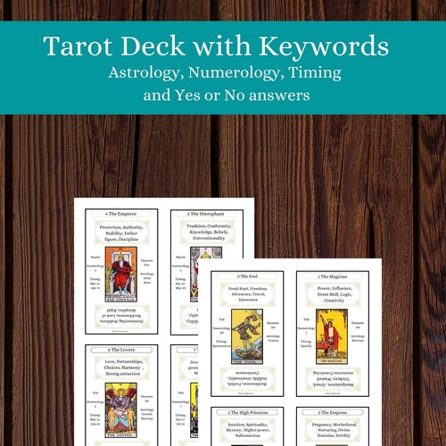 Printable Tarot With Keywords Astrology Numerology and More | Etsy