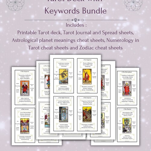 Printable Tarot With Keywords Astrology Numerology and More - Etsy