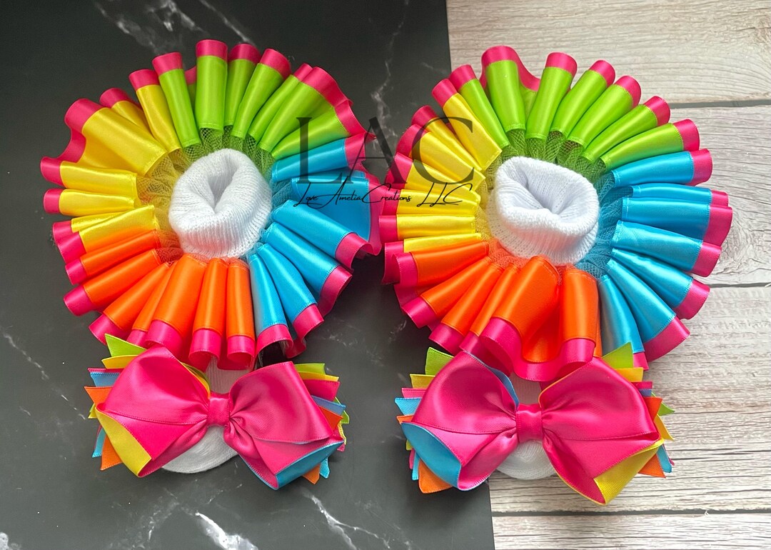 Rainbow Double Layer Tutu Socks and Bow Set, Ruffle Socks, Boutique Bow ...