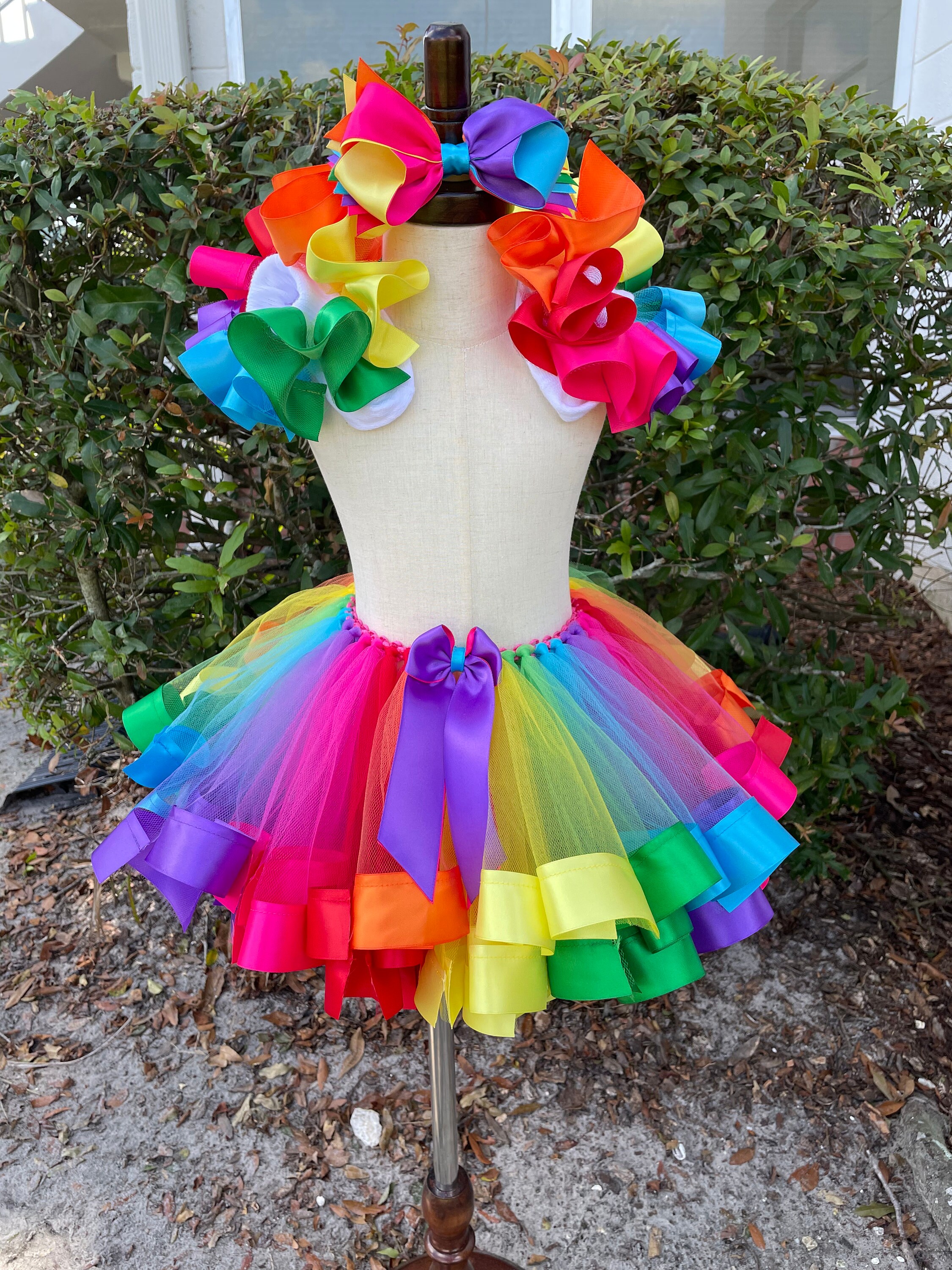 Rainbow Tutu and Bow Rainbow Ribbon Trim Tutu Rainbow - Etsy