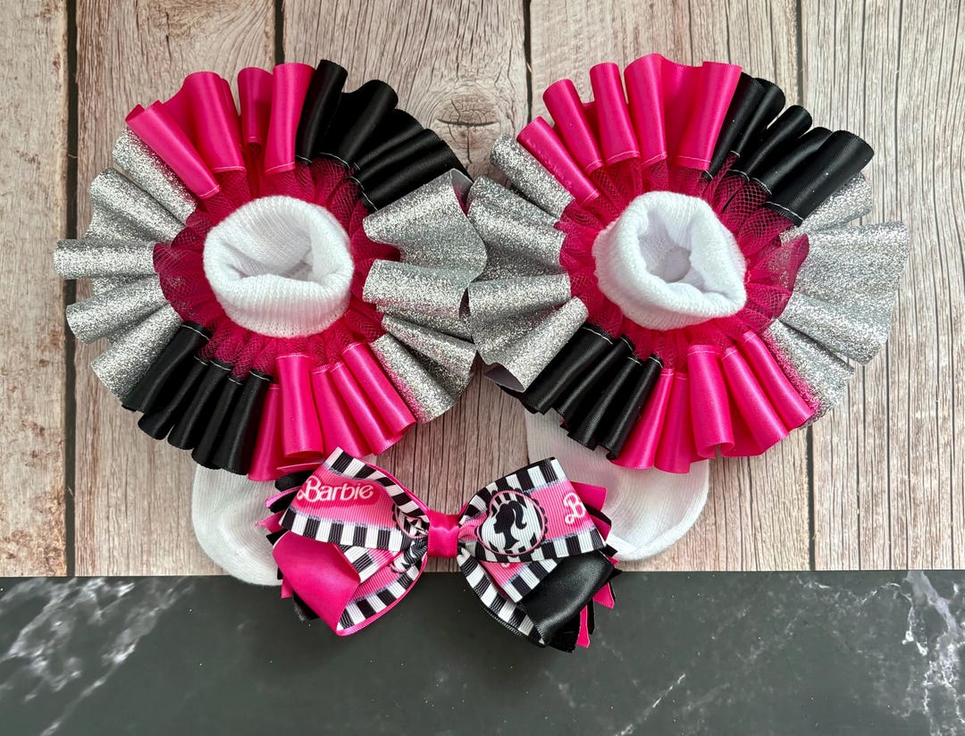 Pink and Black Tutu Socks and Bow Set, Themed Tutu Socks, Girls Tutu ...
