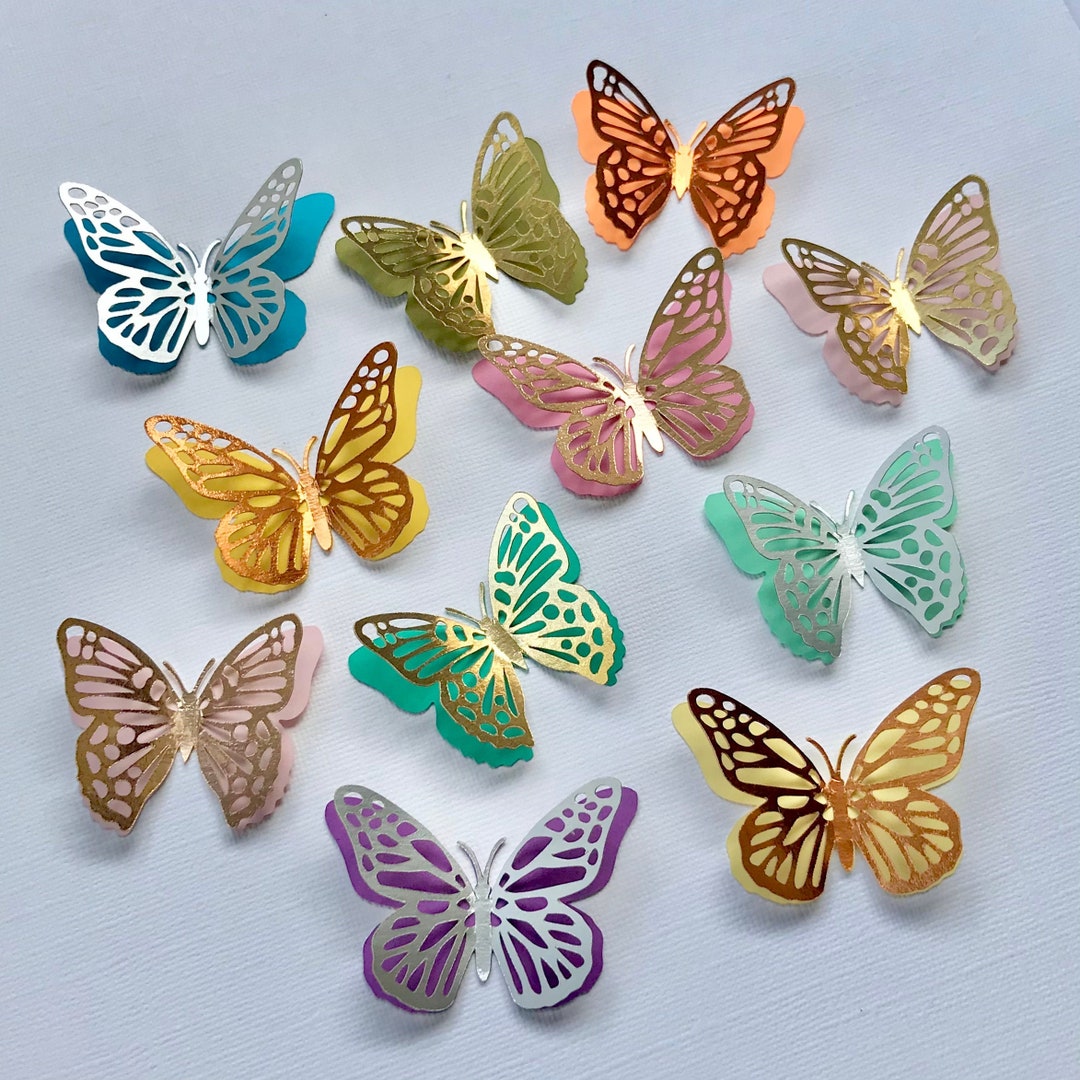 SMALL 3D Foil Paper Butterfly Cut Outs | Set of 10 Butterflies | Choose ...