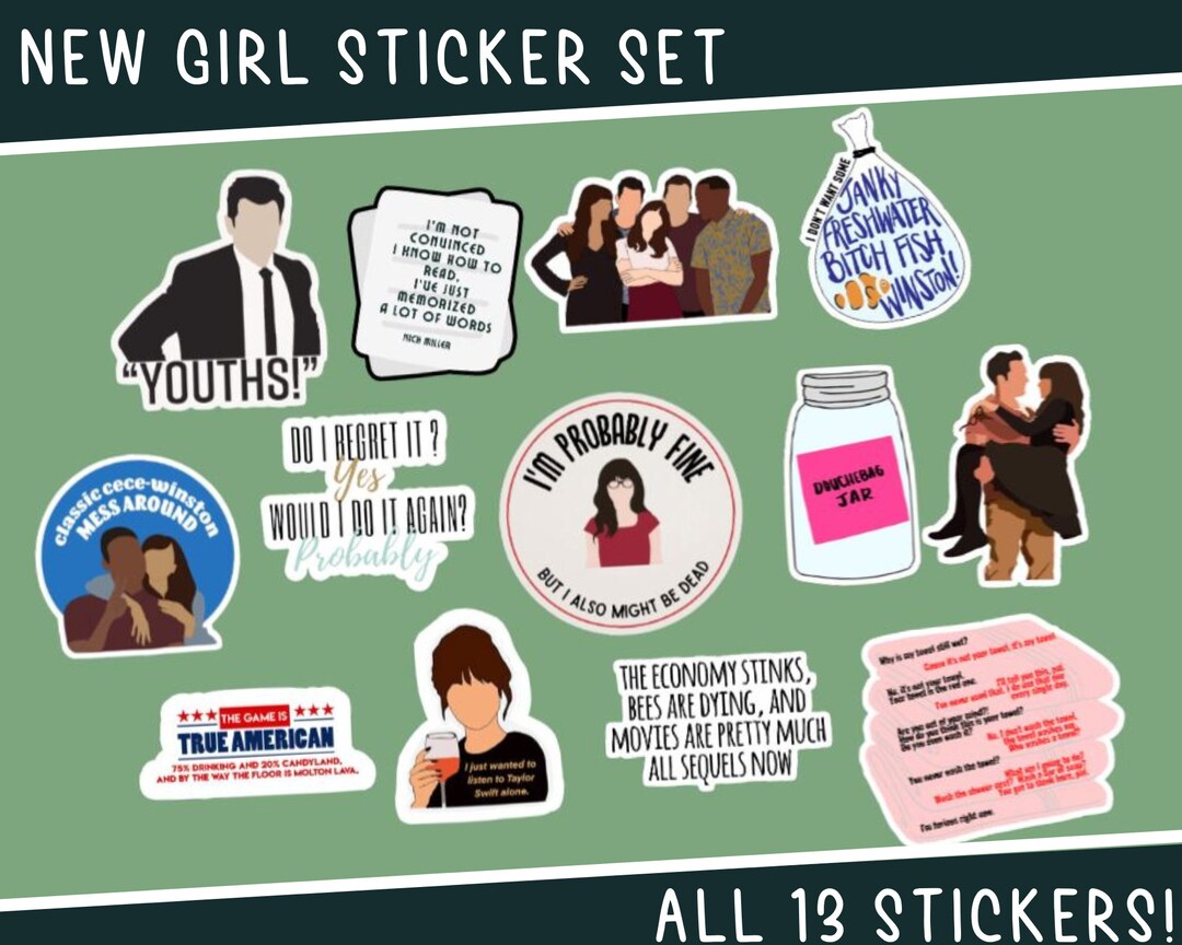 New Girl Sticker Set Shmitt Jess Nick Sticker Set Etsy
