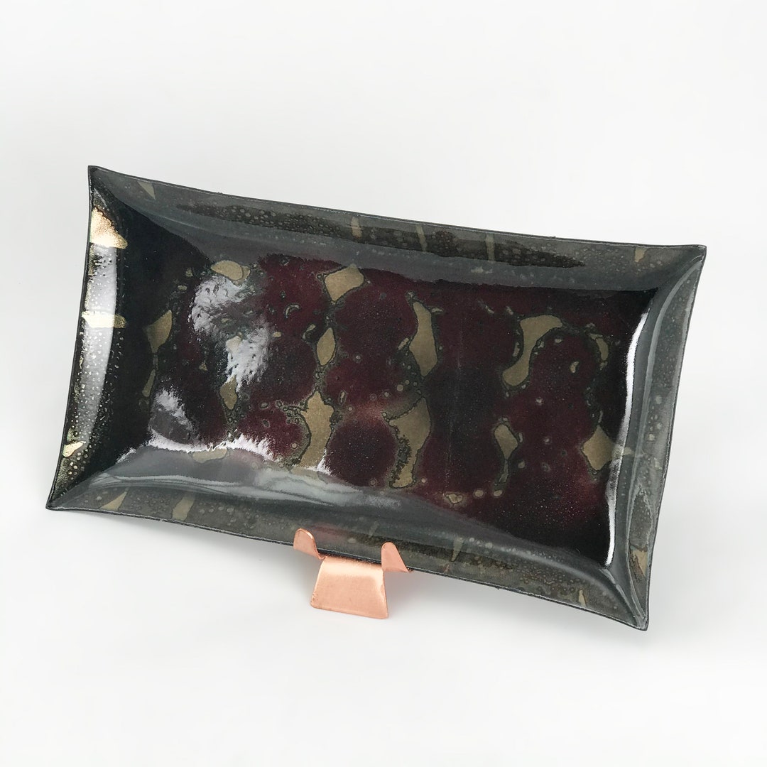 Rectangular Enamel Tray Copper and Vitreous Enamel Art Unique Gift ...