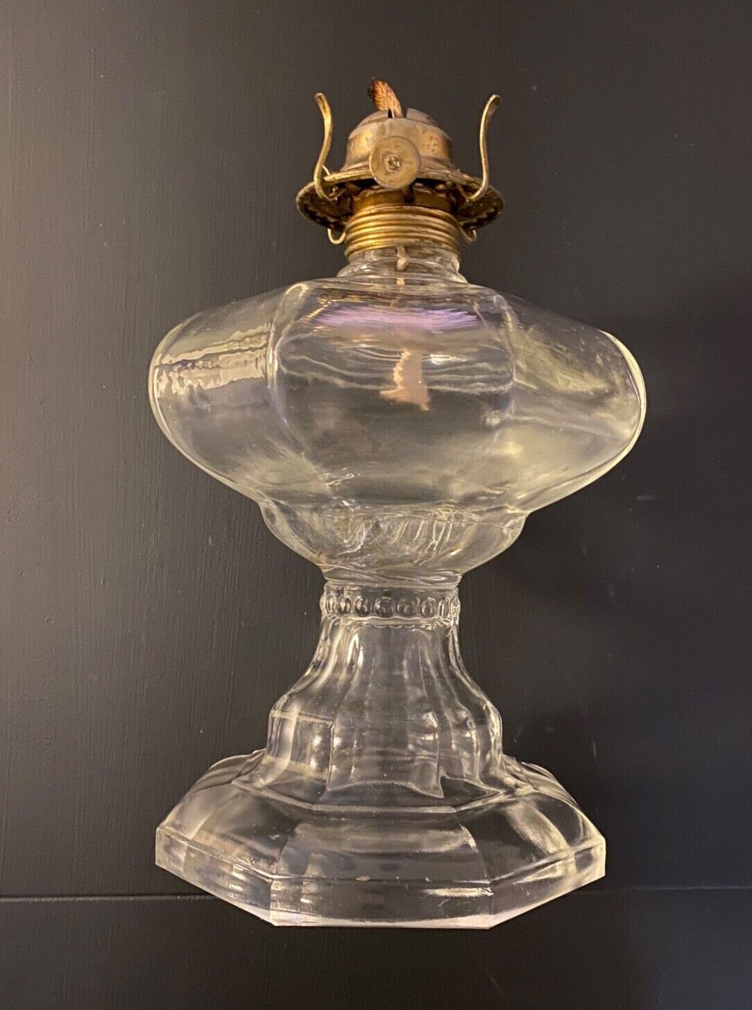 Vintage Aguila Glass Oil Lamp Base W/ Brass Burner & Wick Made in USA ...