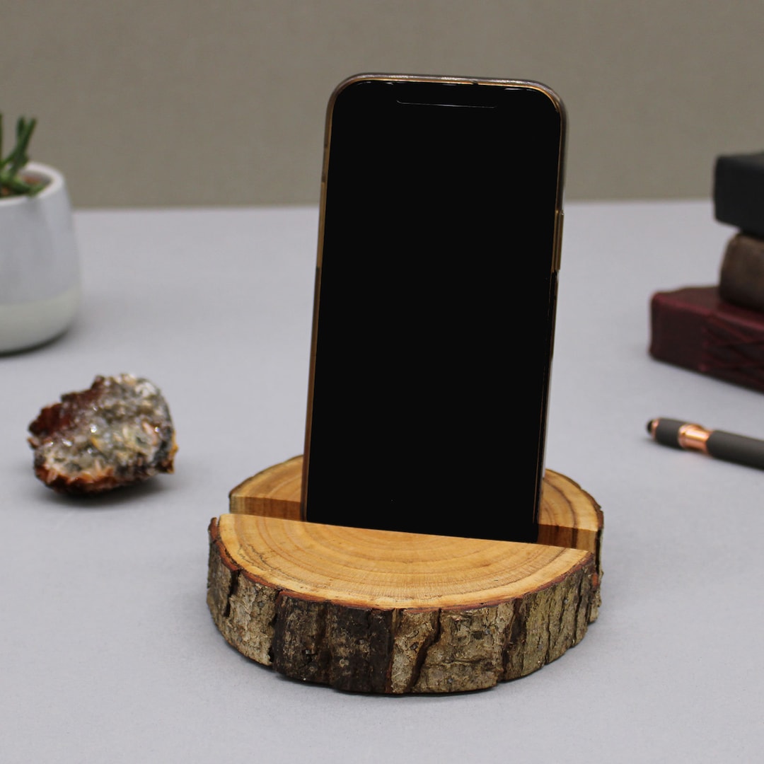 Handmade Wooden Phone Holder, Small Log Phone Holder full Slice Natural ...