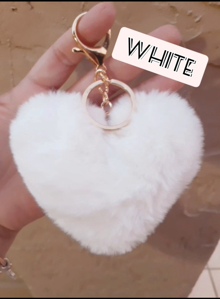 Pom Poms Keychains Fluffy Heart | Etsy