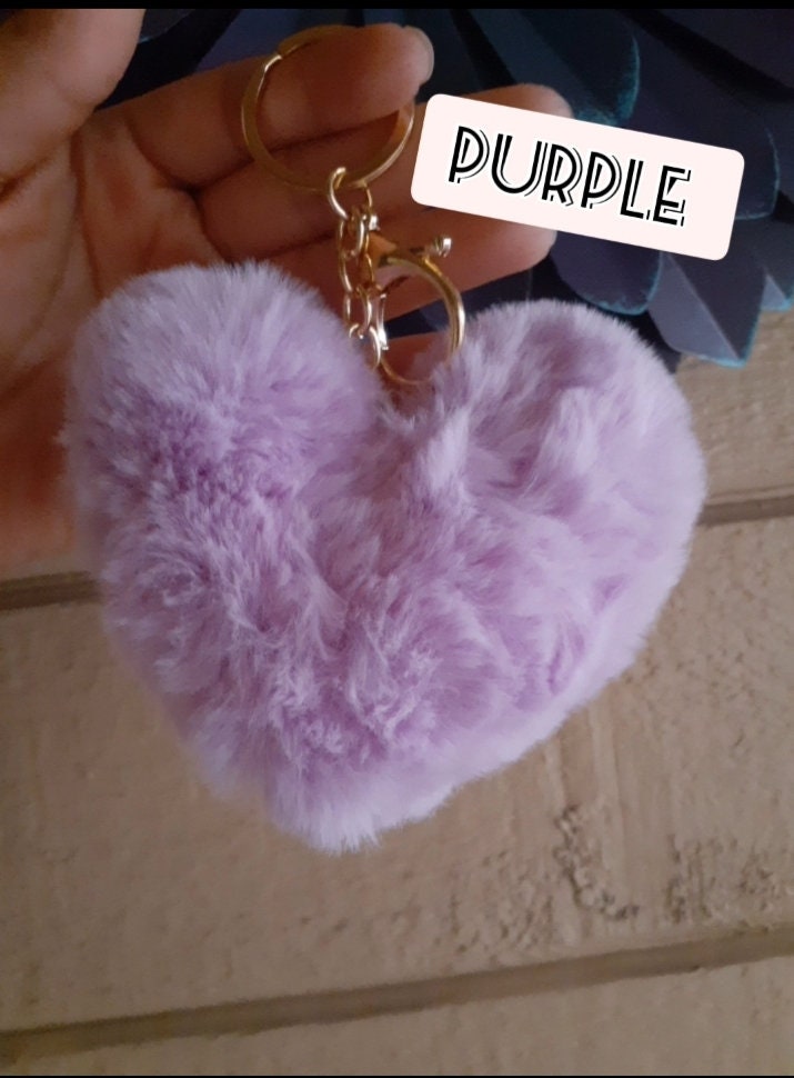 Pom Poms Keychains Fluffy Heart | Etsy