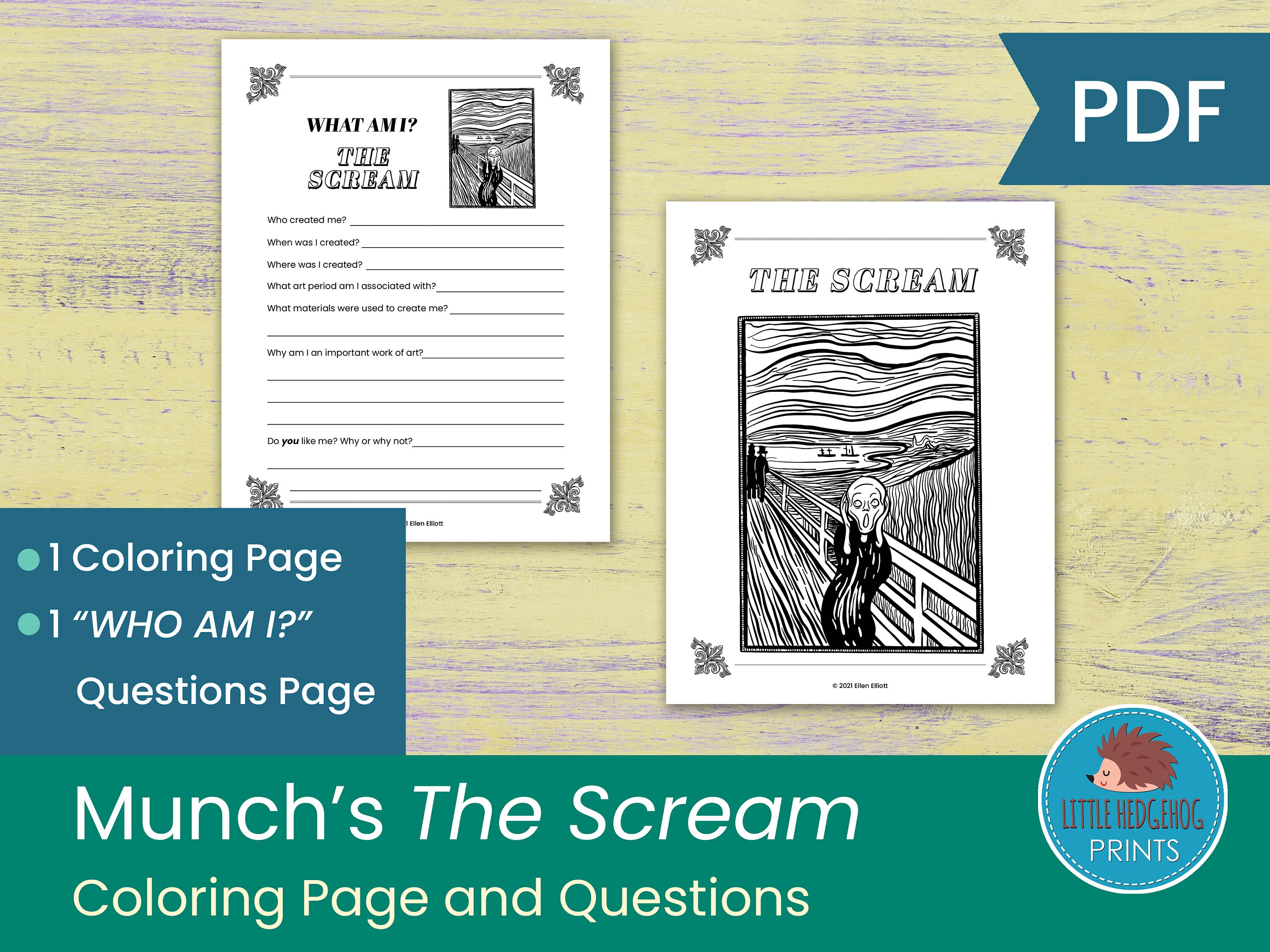 Munch's the Scream Coloring Page and Worksheets || Art History Lesson ...