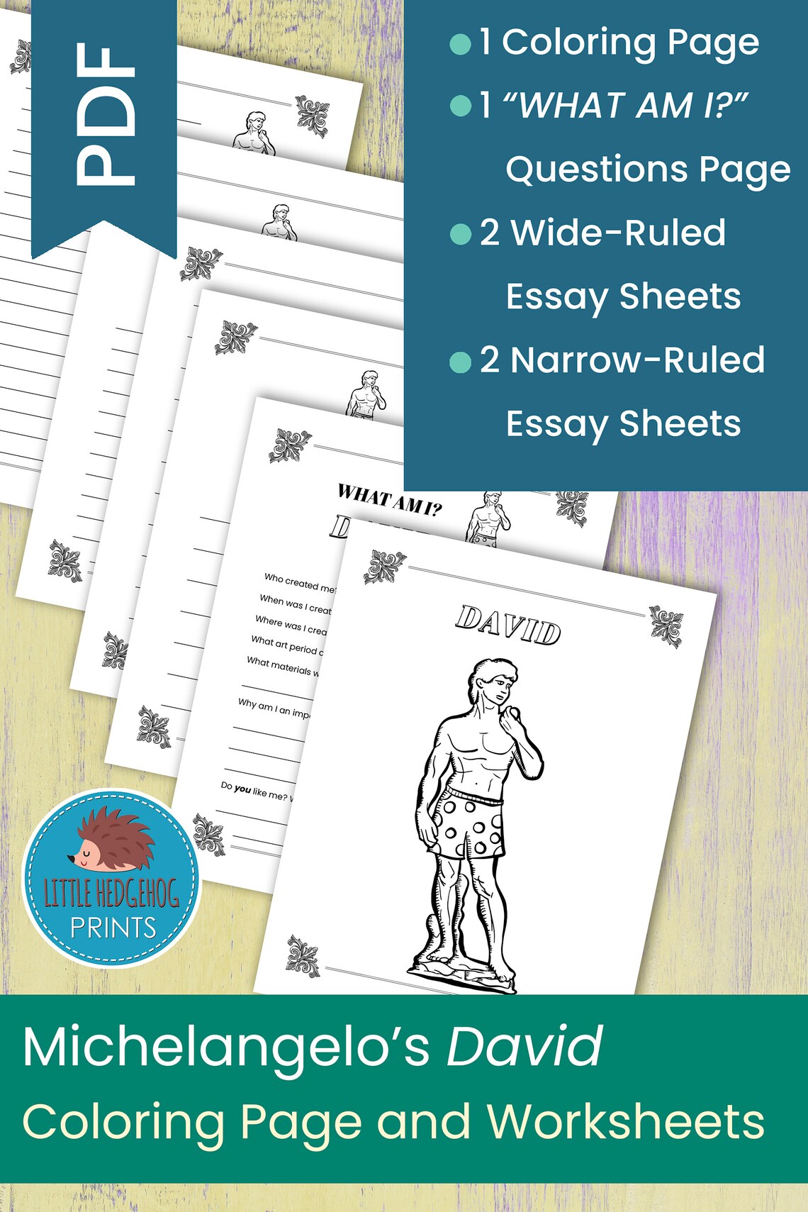 Michelangelo's David Coloring Page and Worksheets || Art History Lesson ...