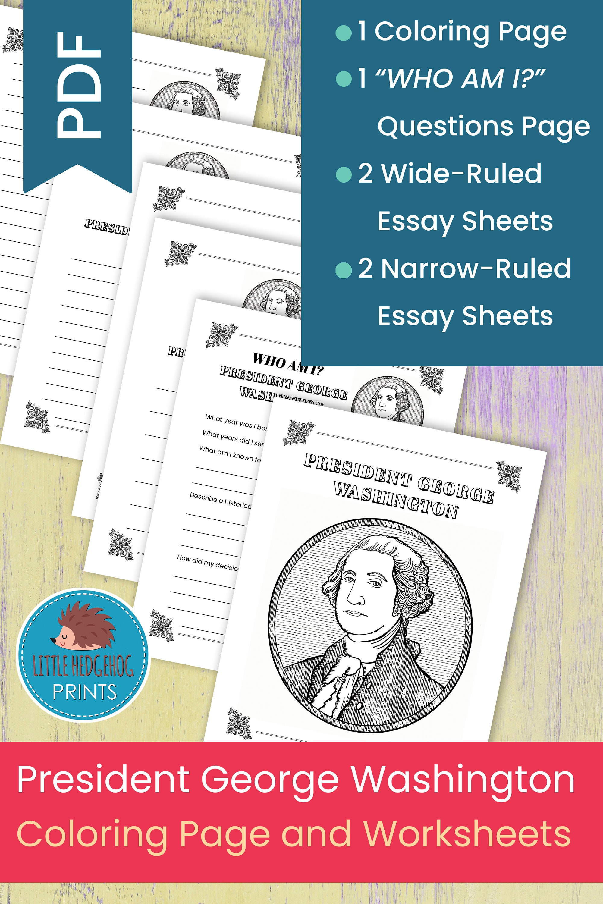 George Washington Coloring Page and Worksheets || Presidents Day - Etsy