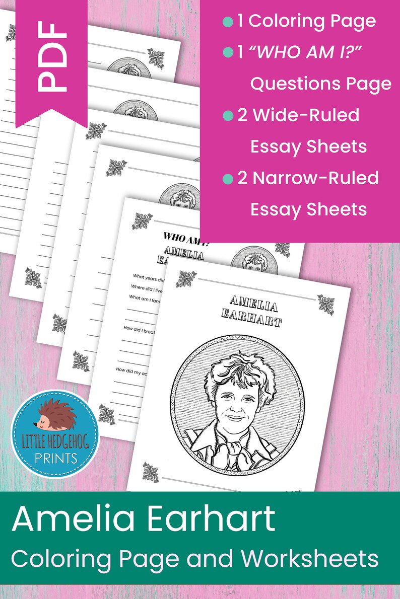 Amelia Earhart Coloring Page and Worksheets || Women's History Month - Etsy