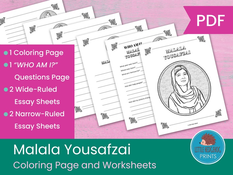 Malala Yousafzai Coloring Page and Worksheets || Women's History Month ...