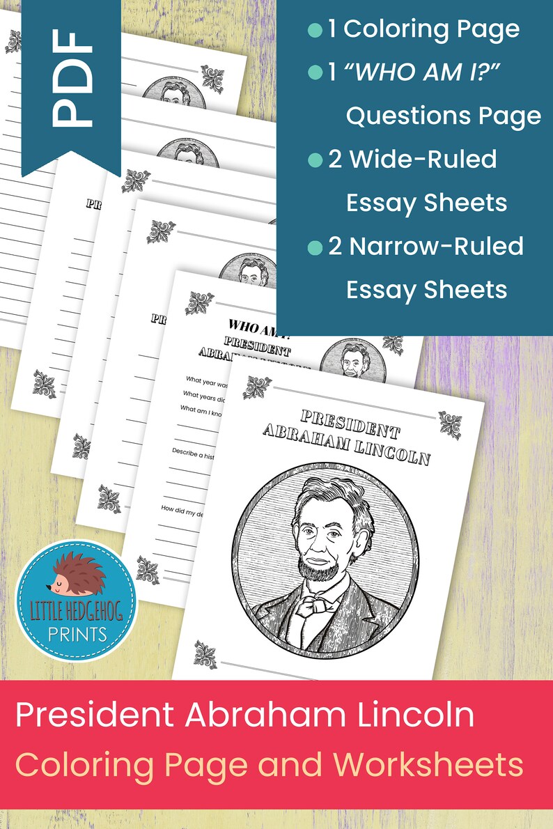 Abraham Lincoln Coloring Page and Worksheets Presidents Day - Etsy