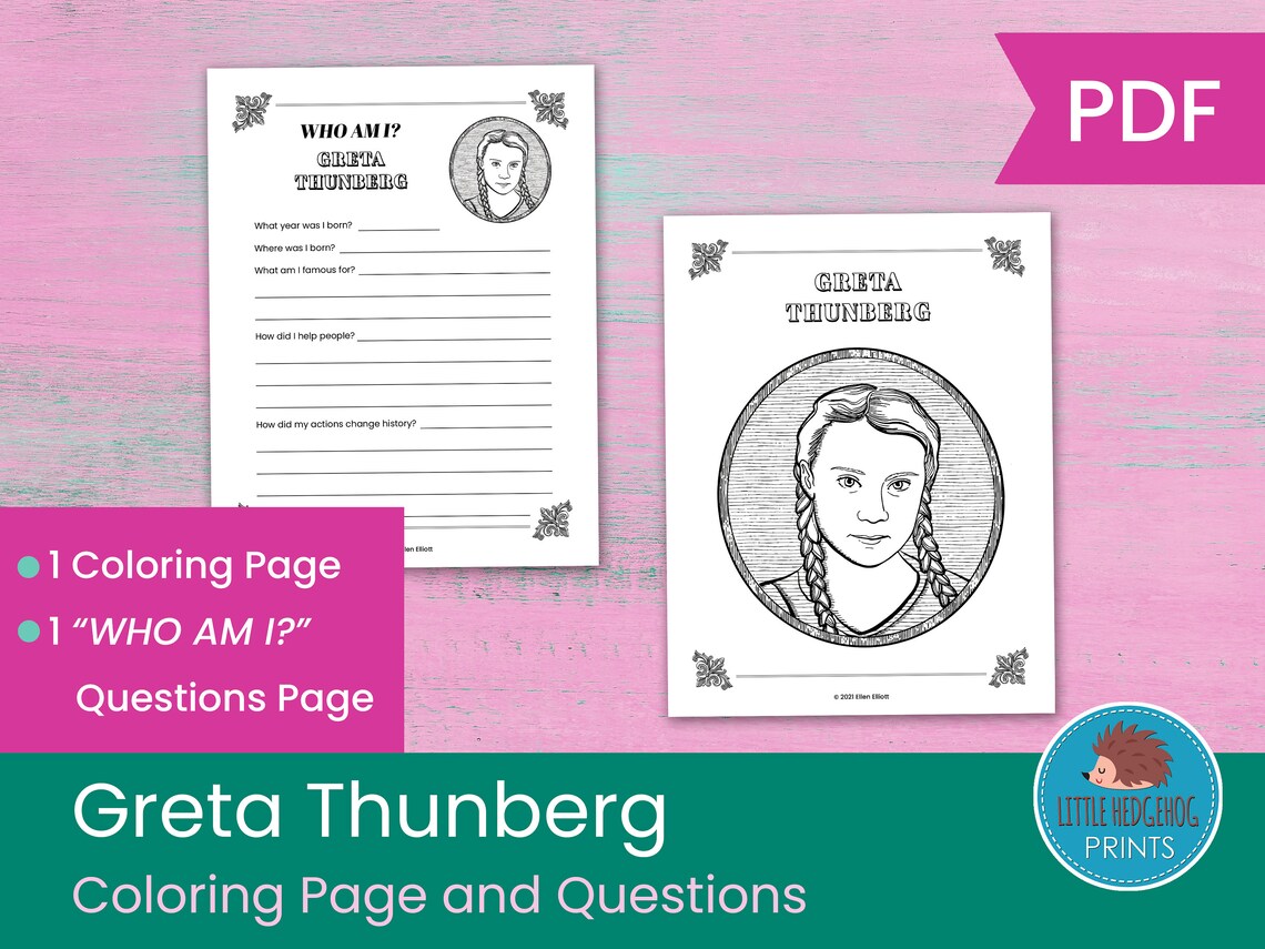 Greta Thunberg Coloring Page and Worksheets || Women's History Month ...