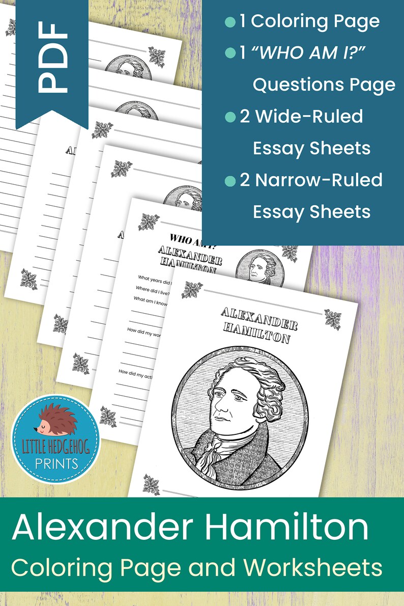 Alexander Hamilton Coloring Page and Worksheets || American History - Etsy