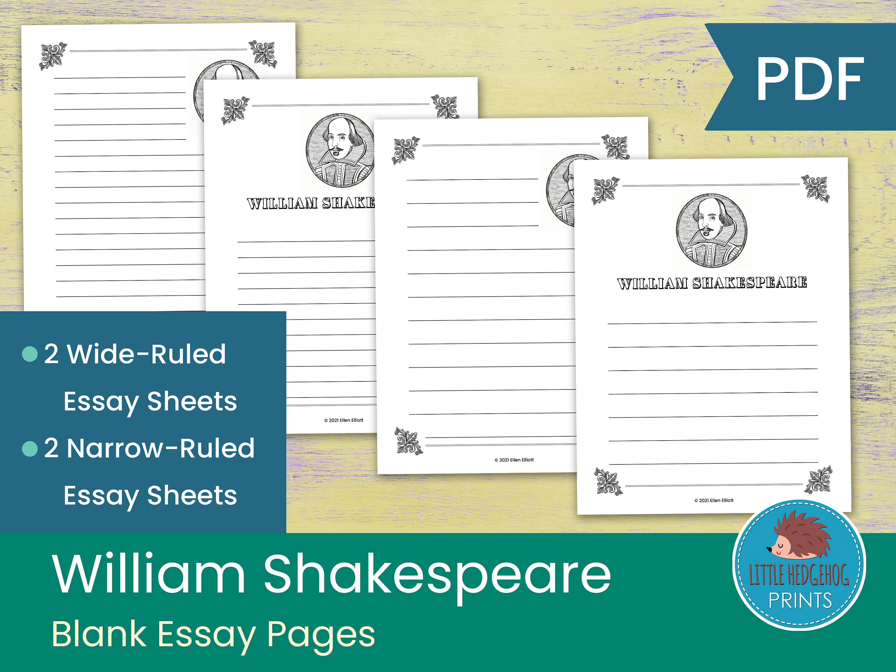 William Shakespeare Coloring Page and Worksheets - Etsy