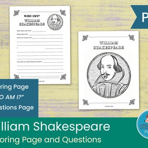 William Shakespeare Coloring Page and Worksheets - Etsy