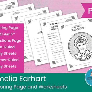 Amelia Earhart Coloring Page and Worksheets || Women's History Month - Etsy