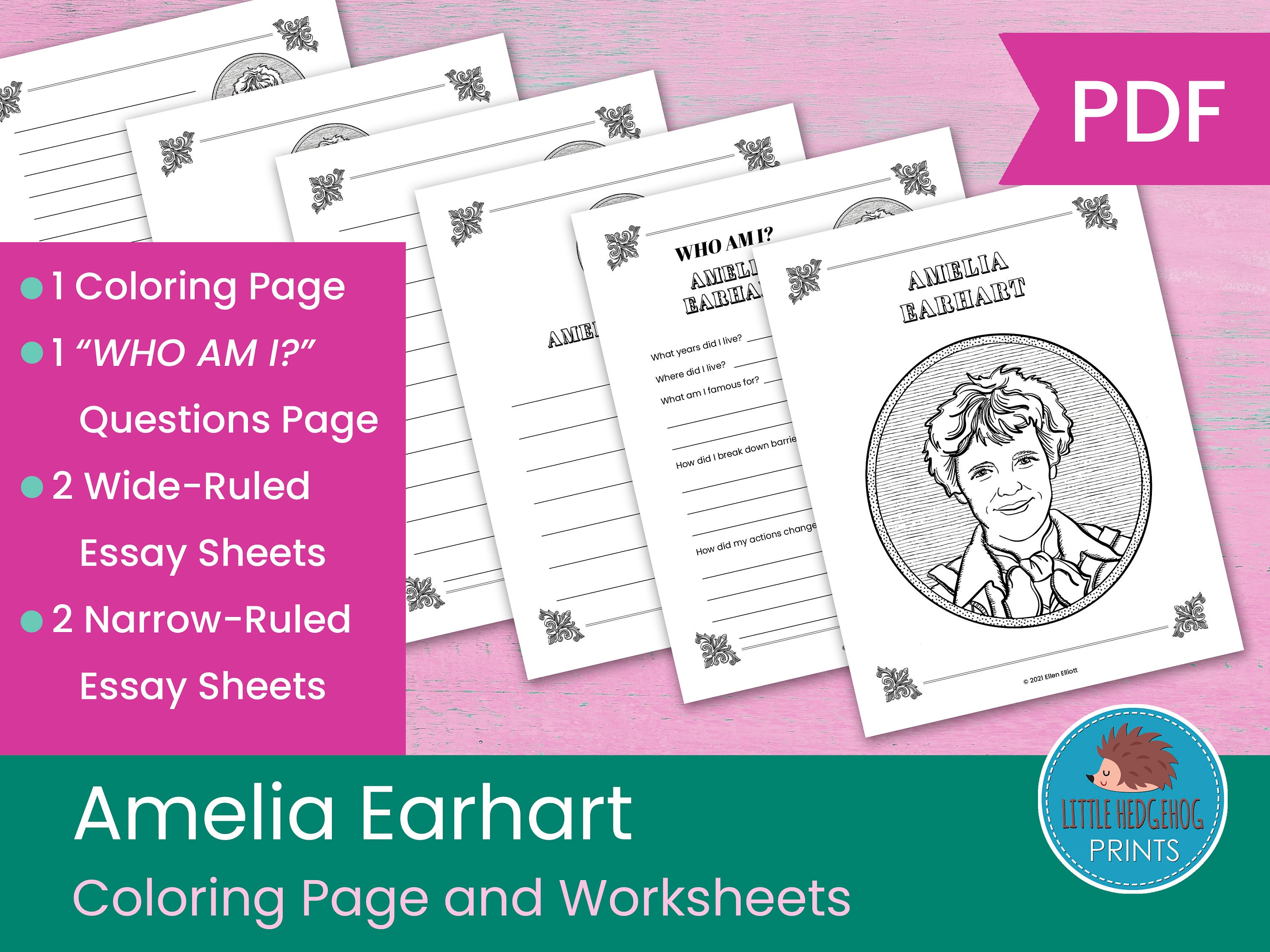 Amelia Earhart Coloring Page and Worksheets || Women's History Month - Etsy