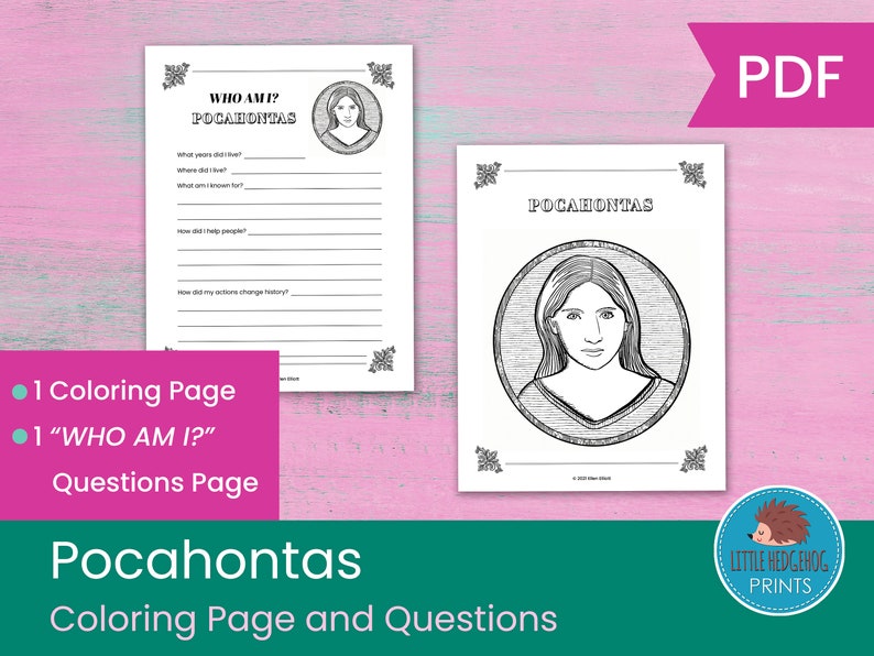 Pocahontas Coloring Page and Worksheets Women's History Month Native ...