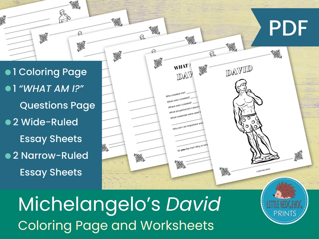 Michelangelo's David Coloring Page and Worksheets || Art History Lesson ...