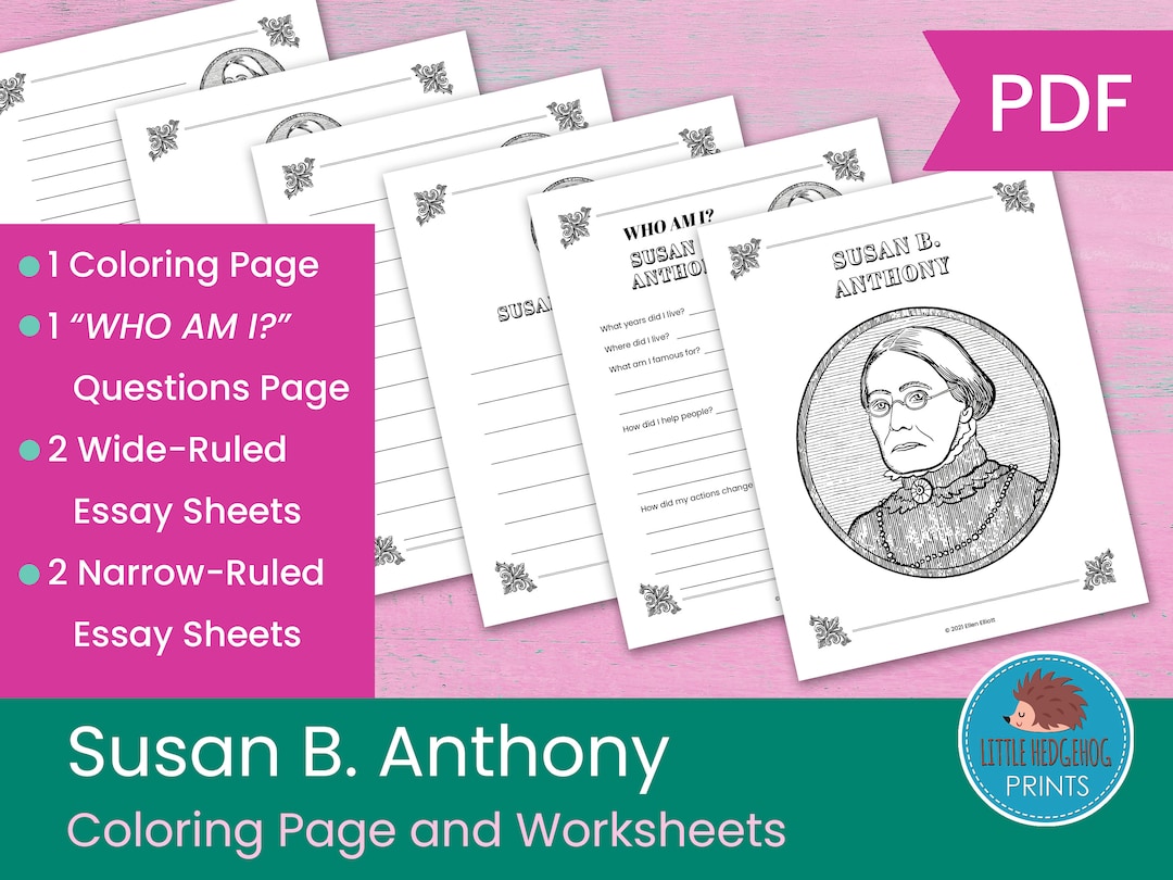 Susan B. Anthony Coloring Page and Worksheets Women's - Etsy