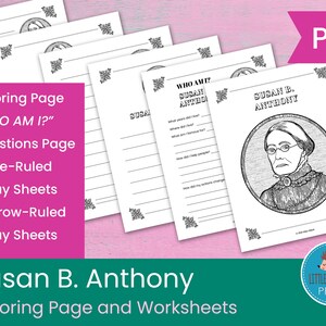 Susan B. Anthony Coloring Page and Worksheets || Women's History Month ...