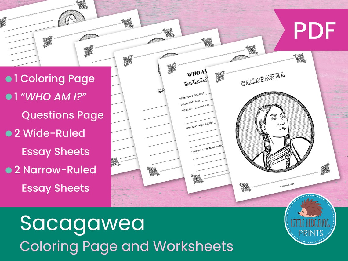 Sacagawea Coloring Page and Worksheets || Women's History Month Native ...