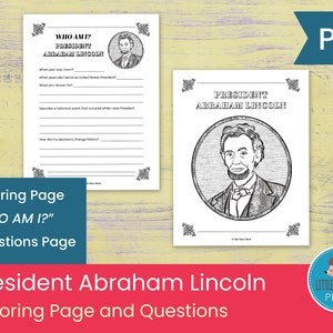 Abraham Lincoln Coloring Page and Worksheets Presidents Day - Etsy