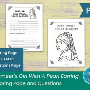 Vermeer's Girl With A Pearl Earring Coloring Page and Worksheets || Art ...
