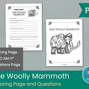 The Woolly Mammoth Coloring Page and Worksheets || Earth Day Ice Age - Etsy