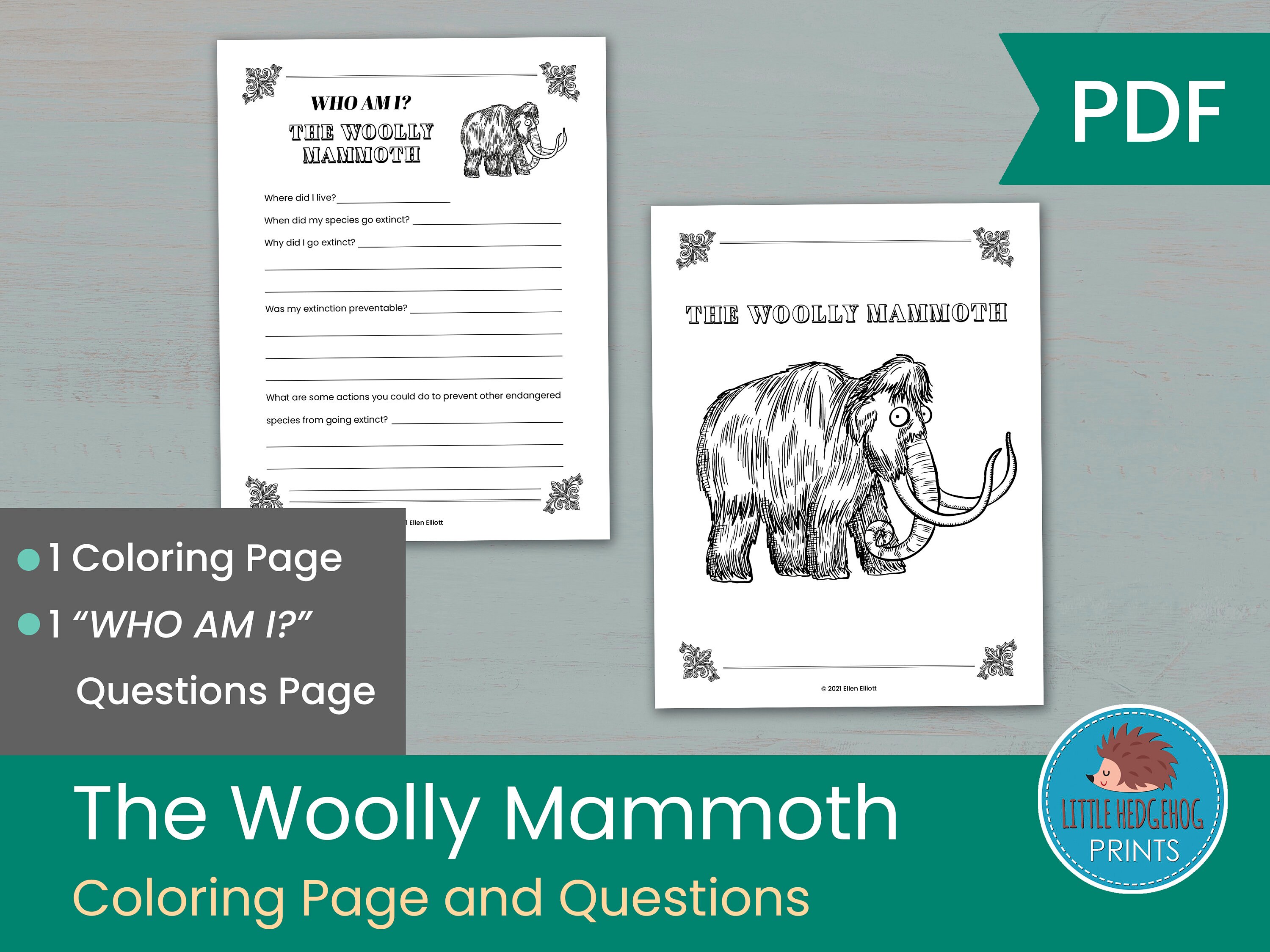 The Woolly Mammoth Coloring Page and Worksheets || Earth Day Ice Age - Etsy