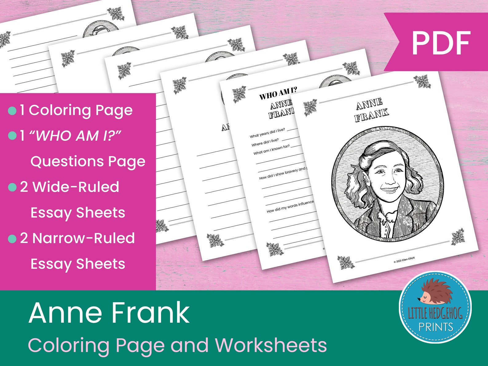 Anne Frank Coloring Page and Worksheets || Women's History Month World ...