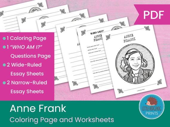 Anne Frank Coloring Page and Worksheets Women's History - Etsy