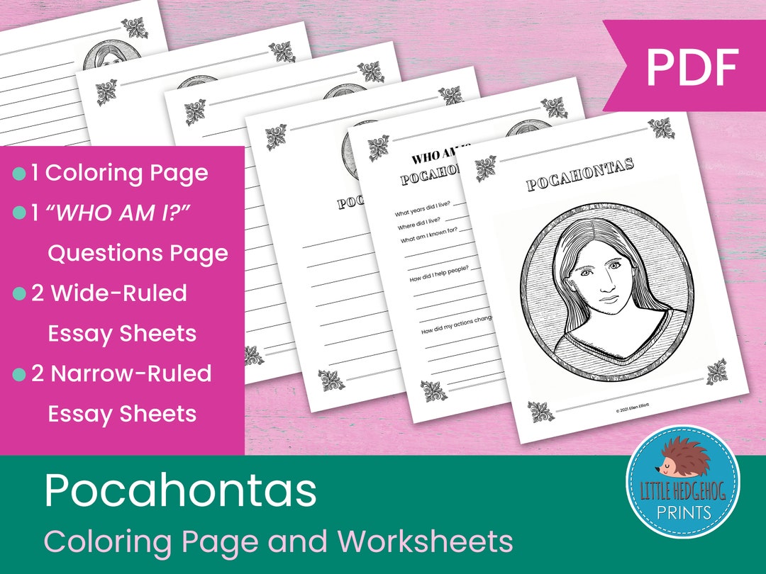Pocahontas Coloring Page and Worksheets Women's History - Etsy