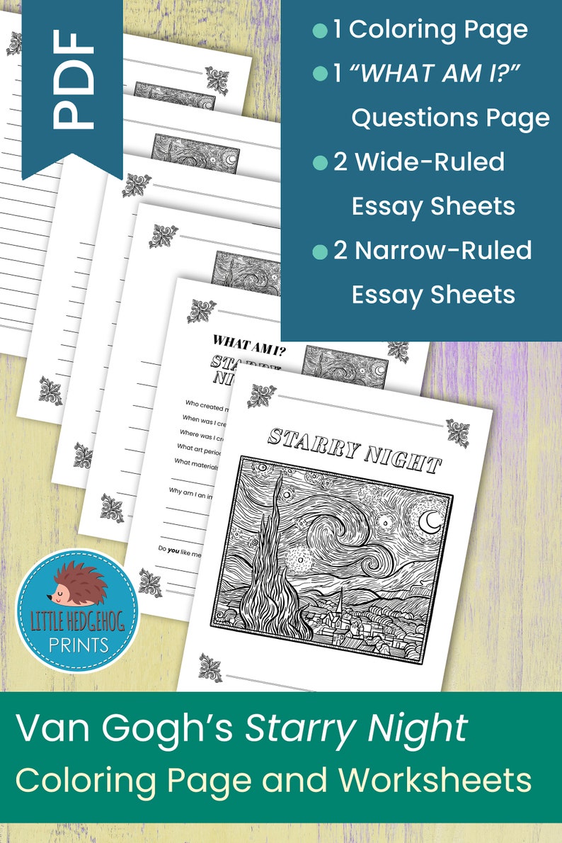 Van Gogh's Starry Night Coloring Page and Worksheets || Art History ...