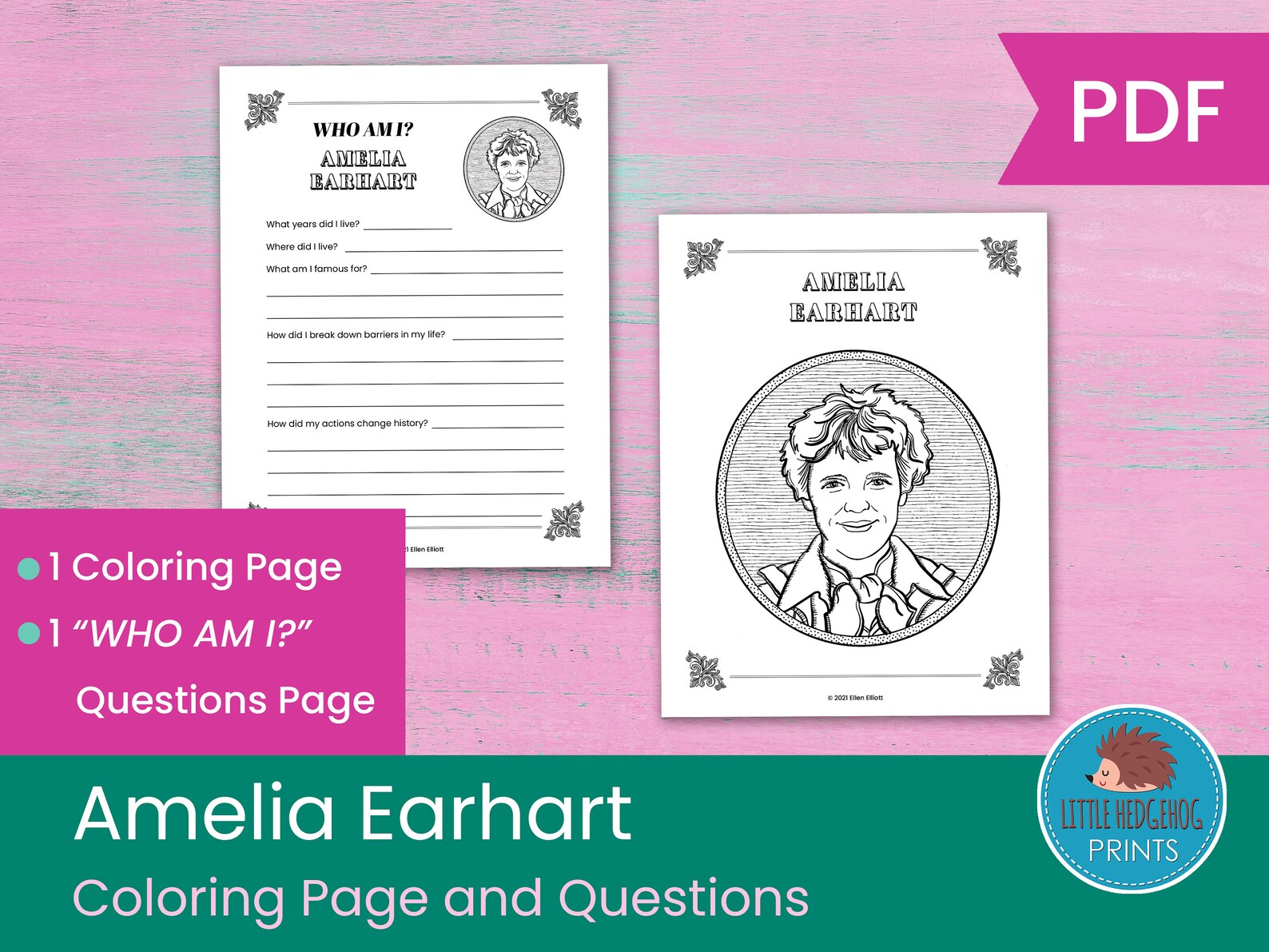 Amelia Earhart Coloring Page and Worksheets || Women's History Month - Etsy