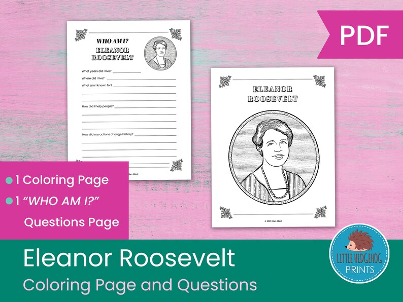 Eleanor Roosevelt Coloring Page and Worksheets Women's History Month ...