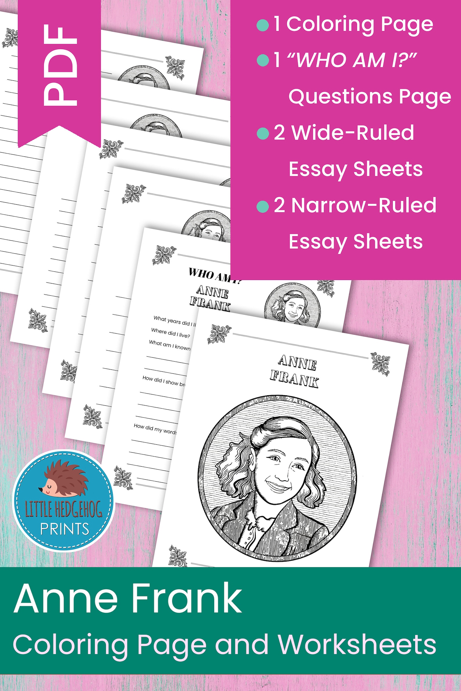 Anne Frank Coloring Page and Worksheets Women's History Month World War ...