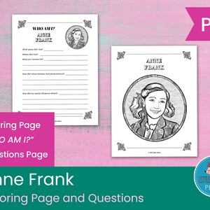 Anne Frank Coloring Page and Worksheets || Women's History Month World ...