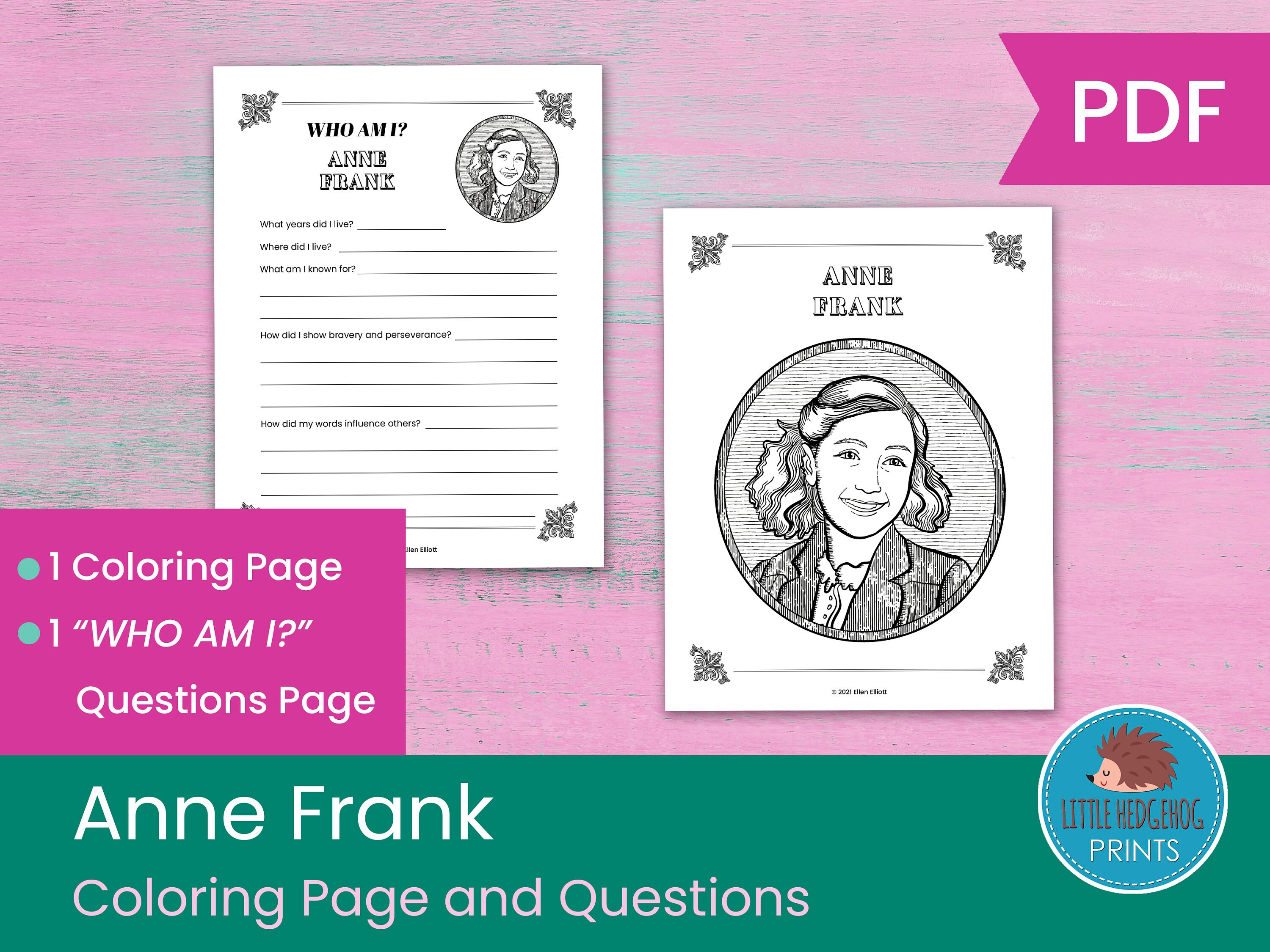 Anne Frank Coloring Page and Worksheets Women's History Month World War ...
