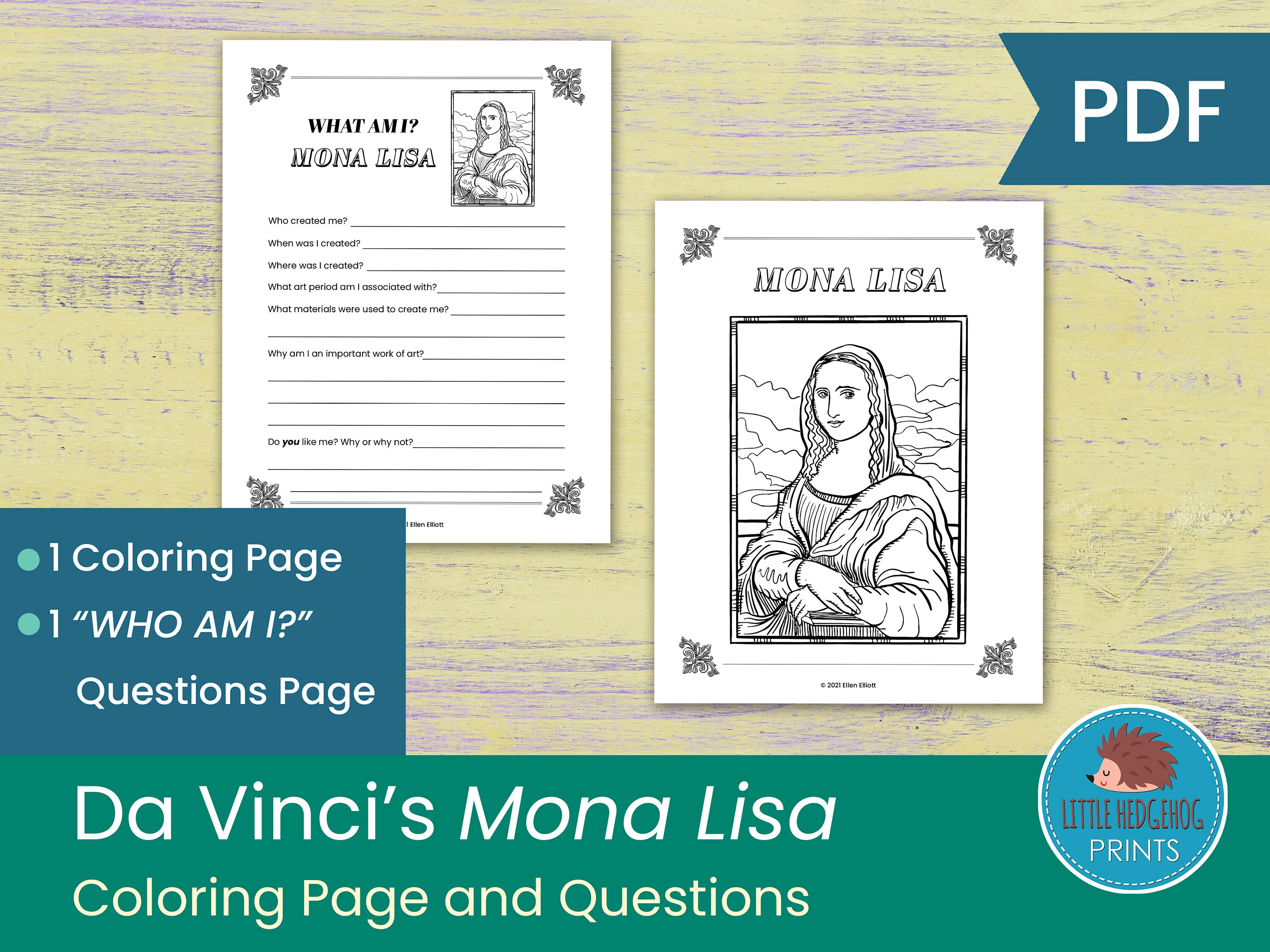 Da Vinci's Mona Lisa Coloring Page and Worksheets || Art History Lesson ...