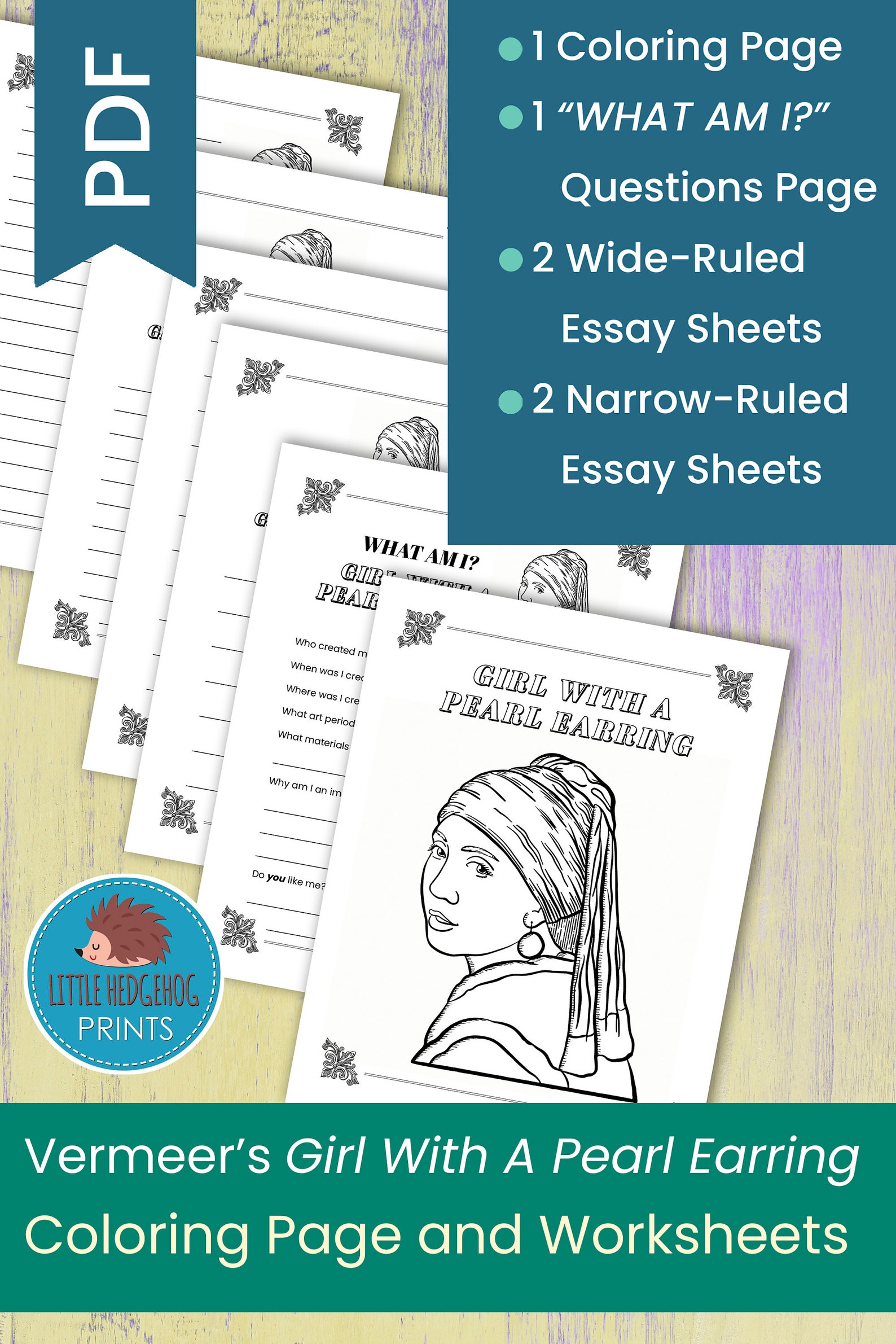 Vermeer's Girl With A Pearl Earring Coloring Page and Worksheets Art ...